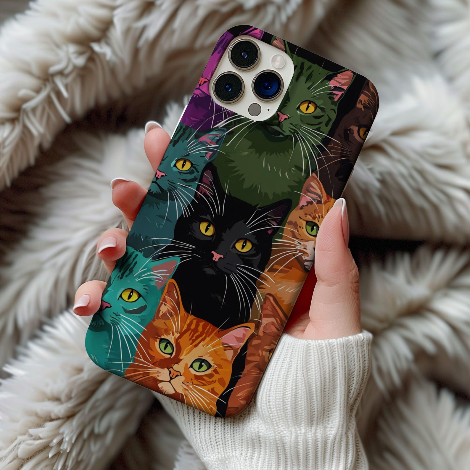 Cat Phone Case - Colorful Cat Design, Pet Lover Gifts, Cat Mom ...