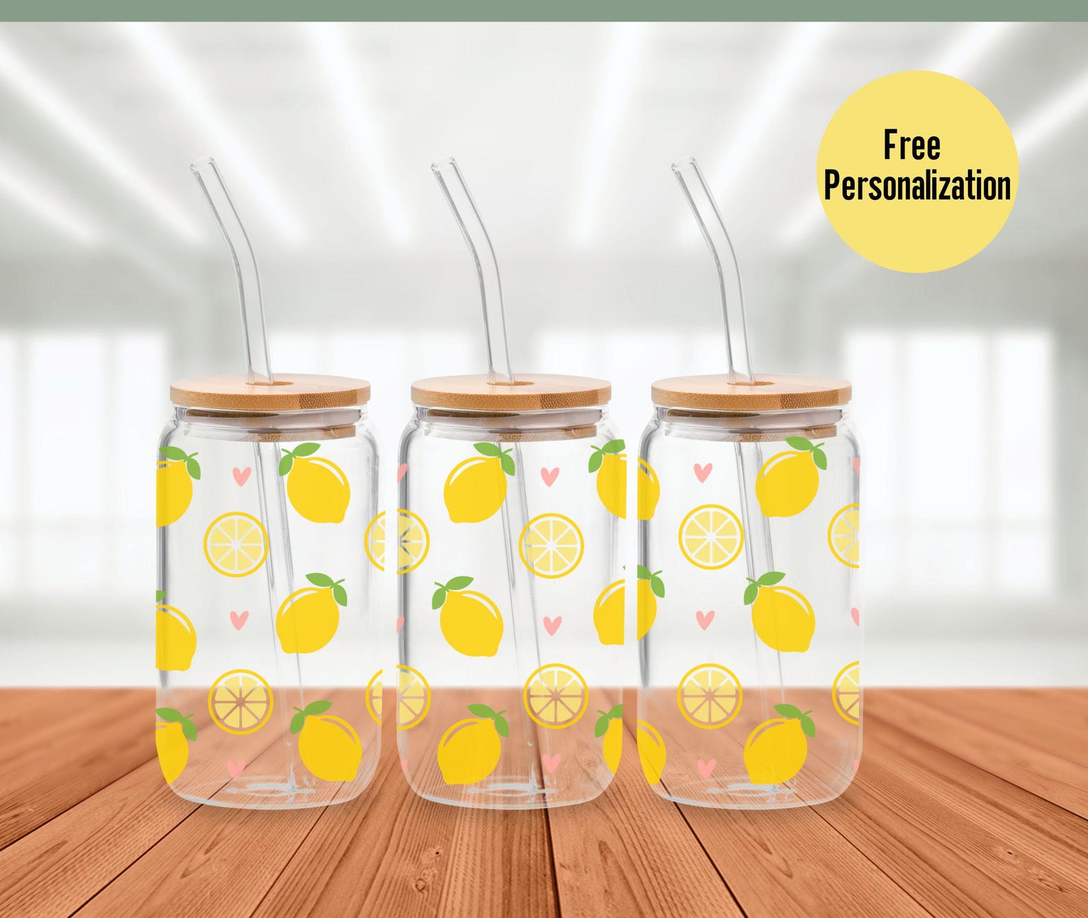 Floral Lemon Iced Coffee Glass, Fruit Design Cups, Lemonade Glass, 16 ...