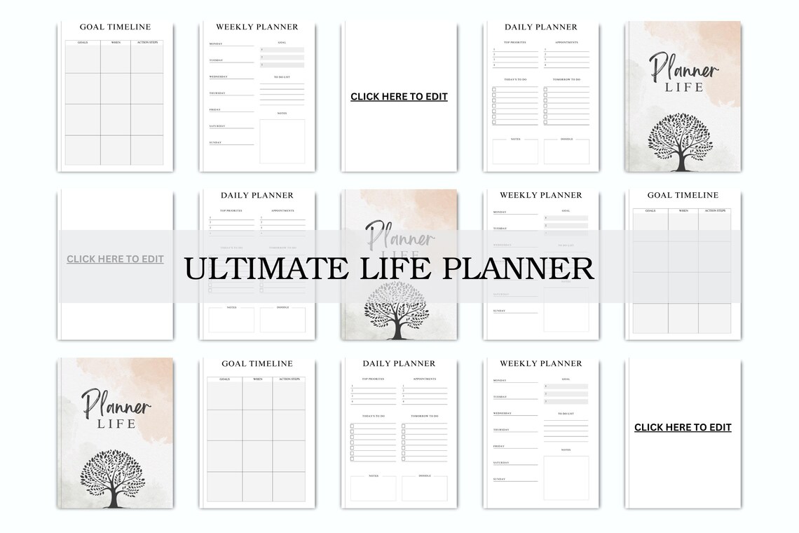 Editable Life Planner | Digital Organizer PDF | Customizable Goal ...