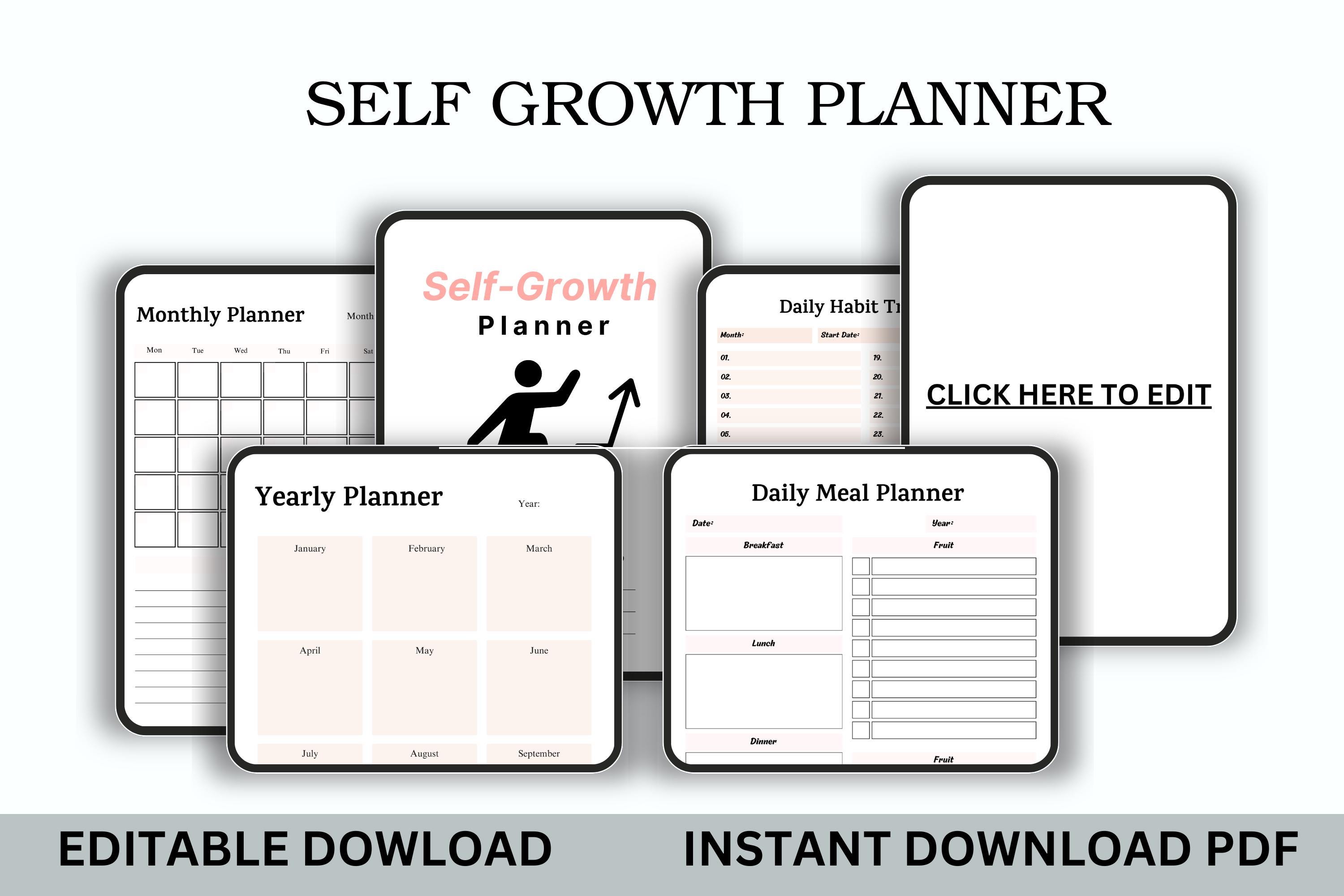 Editable Self-growth Planner | Digital Personal Development Journal ...