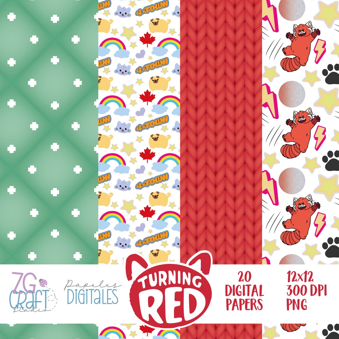 ZG DP 001 Turning Red Digital Papers, Digital Download, Turning Red ...