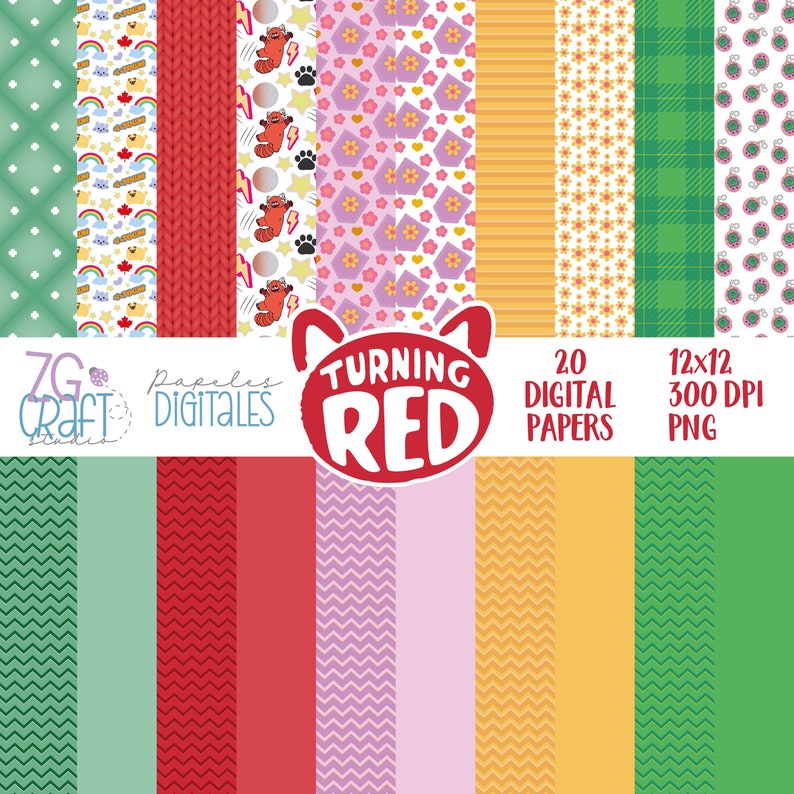 ZG DP 001 Turning Red Digital Papers, Digital Download, Turning Red ...