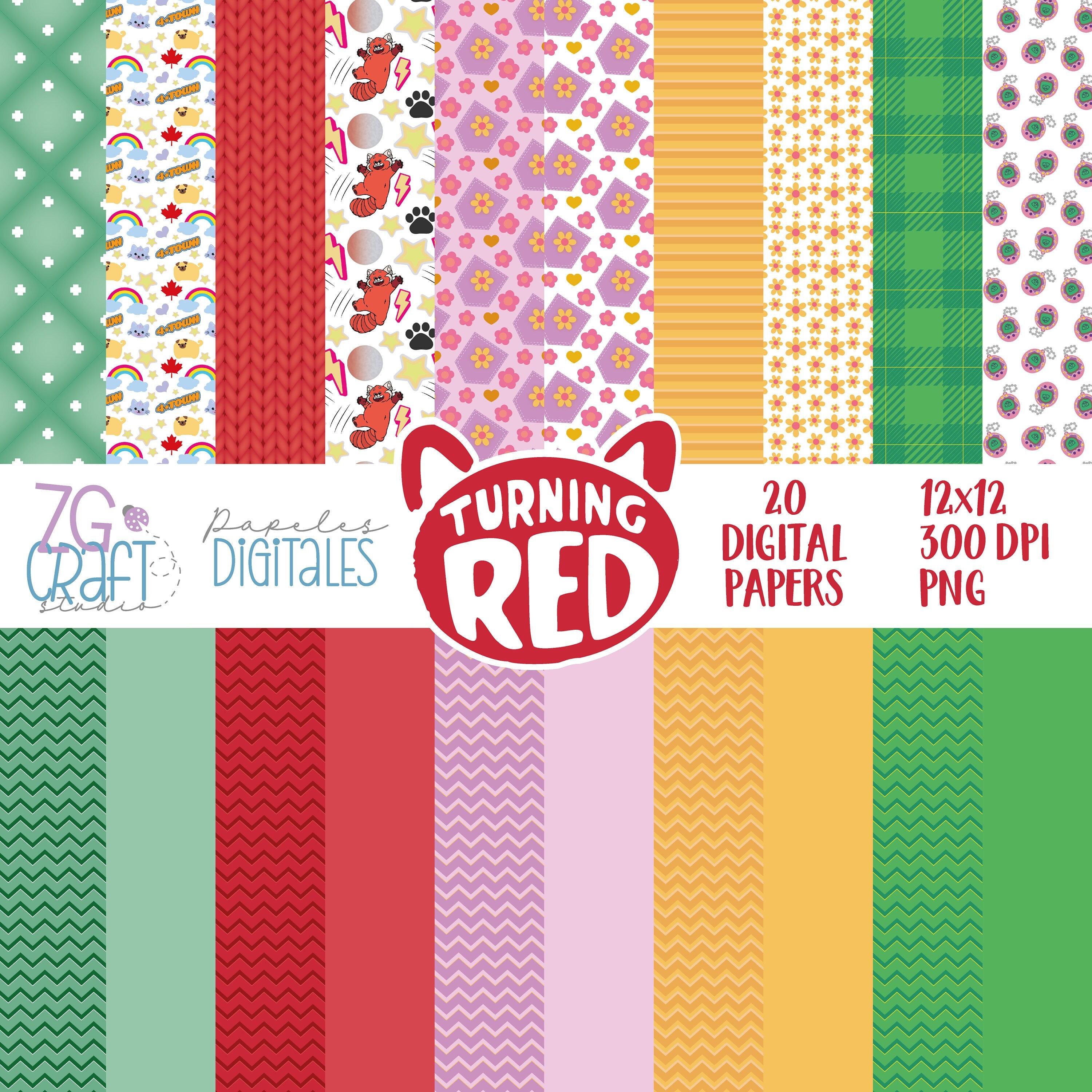 ZG DP 001 Turning Red Digital Papers, Digital Download, Turning Red ...
