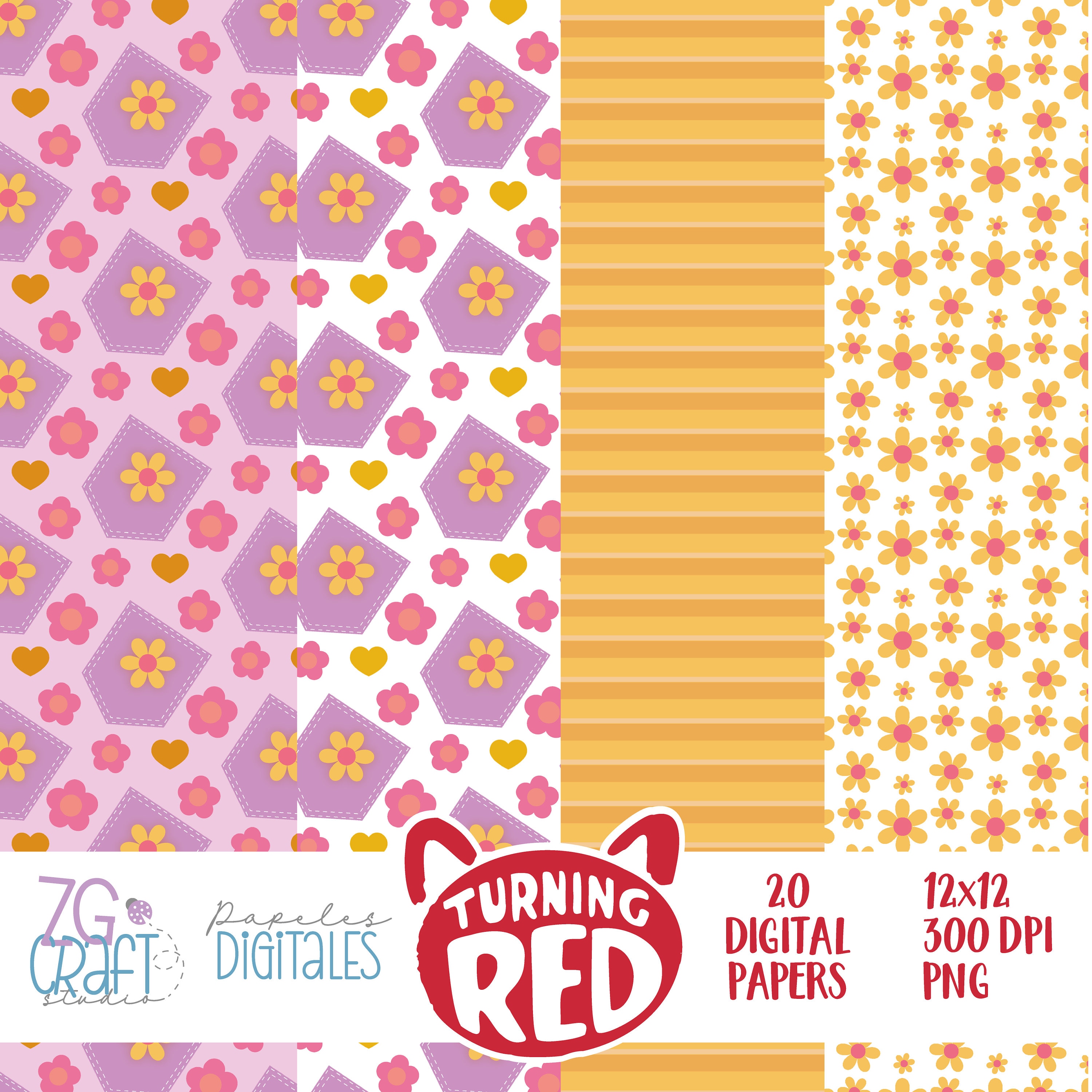 ZG DP 001 Turning Red Digital Papers, Digital Download, Turning Red ...