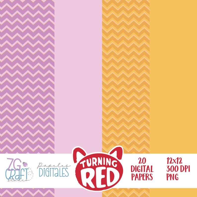 ZG DP 001 Turning Red Digital Papers, Digital Download, Turning Red ...