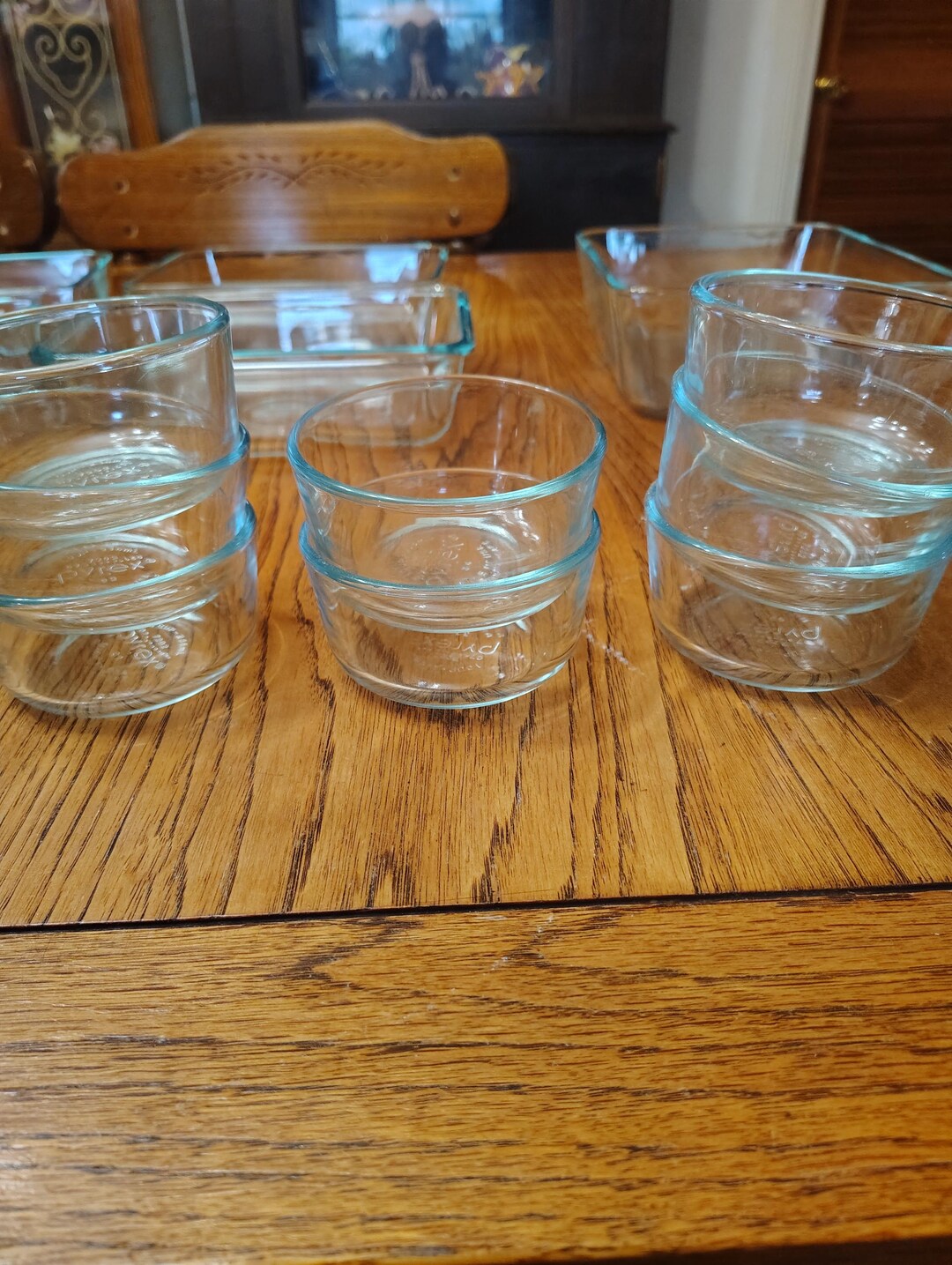 Pyrex Set of Eight Small Desert Dishes. Blue Tint. Made in USA. One Cup ...