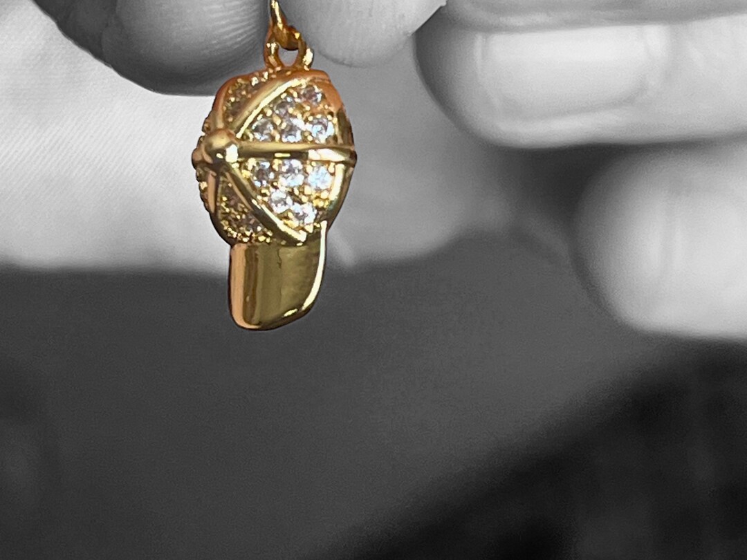 Real 18k Gold Plate Baseball Cap Hat Charms Pendants With Cubic ...