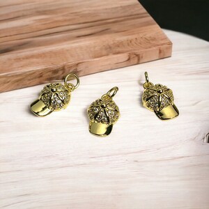 Real 18k Gold Plate Baseball Cap Hat Charms Pendants With Cubic ...