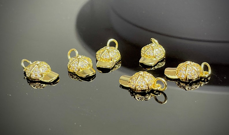 Real 18k Gold Plate Baseball Cap Hat Charms Pendants With Cubic ...