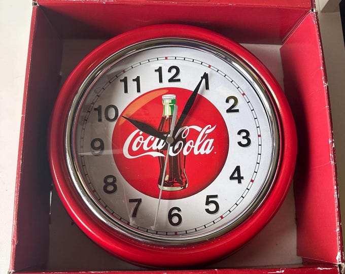 Vintage Coca Cola coke Wall Clock Stamped Steel Quartz Clockwork bright ...