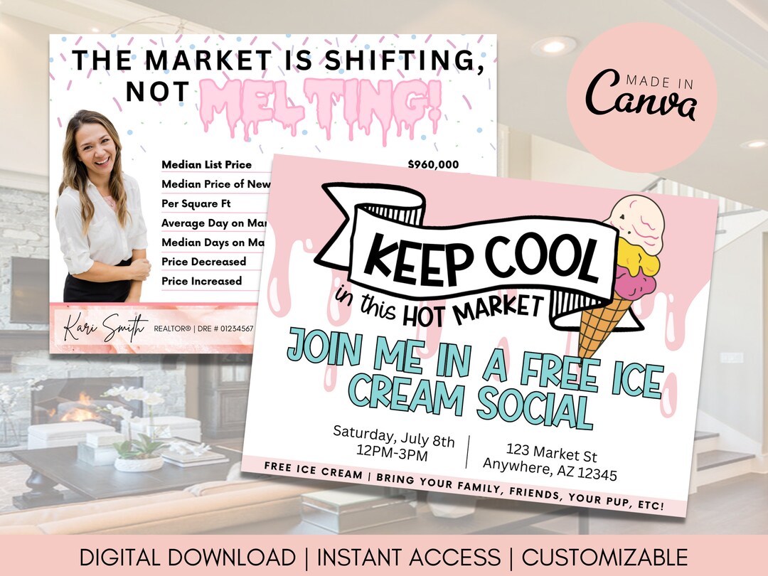 Ice Cream Realtor Postcard, DIGITAL DOWNLOAD, Real Estate Marketing ...