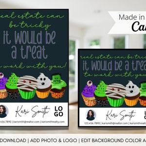 Spooky Cupcake Pop-by Tags, EDITABLE TEMPLATE, Realtor, Referral, Real ...