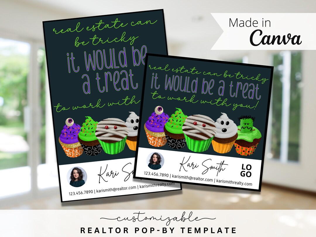 Spooky Cupcake Pop-by Tags, EDITABLE TEMPLATE, Realtor, Referral, Real ...