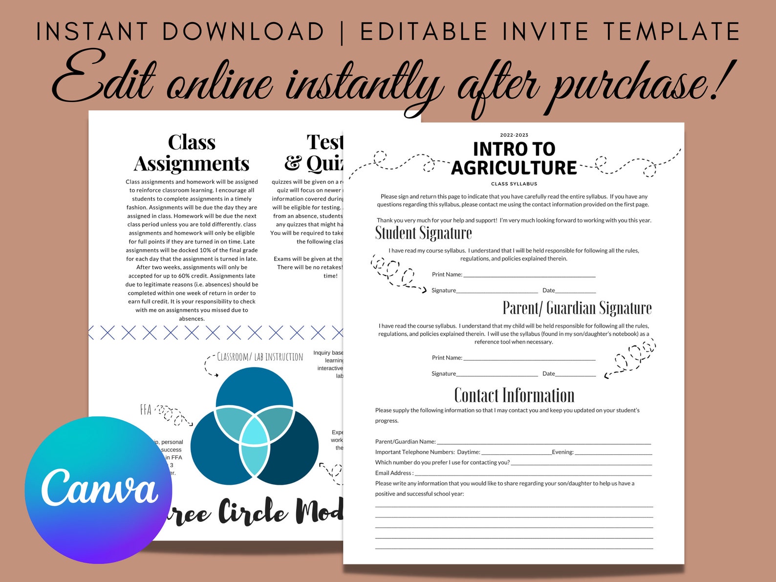 Editable Class Syllabus Introduction to Ag Back to School - Etsy
