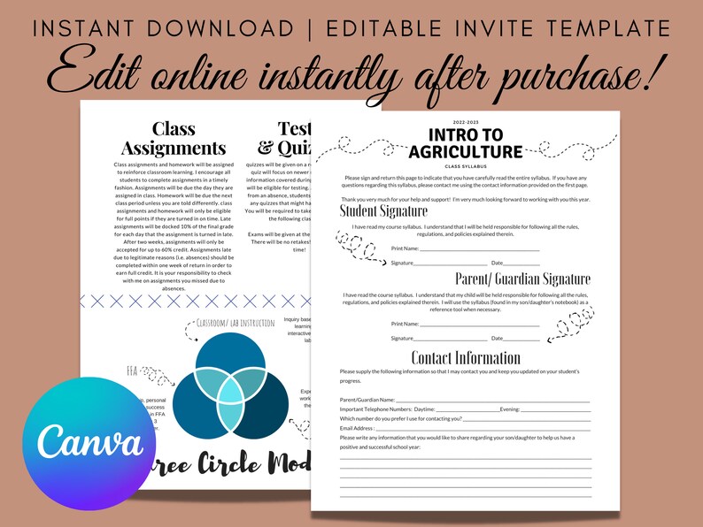 Editable Class Syllabus Introduction to Ag Back to School - Etsy