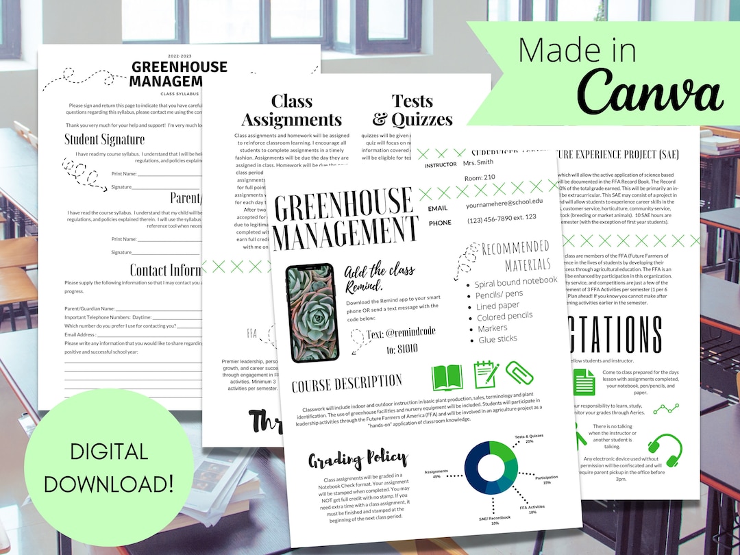 Editable Class Syllabus, Greenhouse Management, Back to School ...