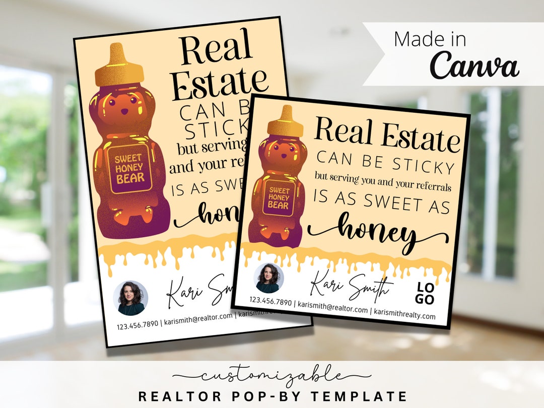 Honey and Bee Themed Realtor Pop-by Tags, EDITABLE TEMPLATE, Referral ...