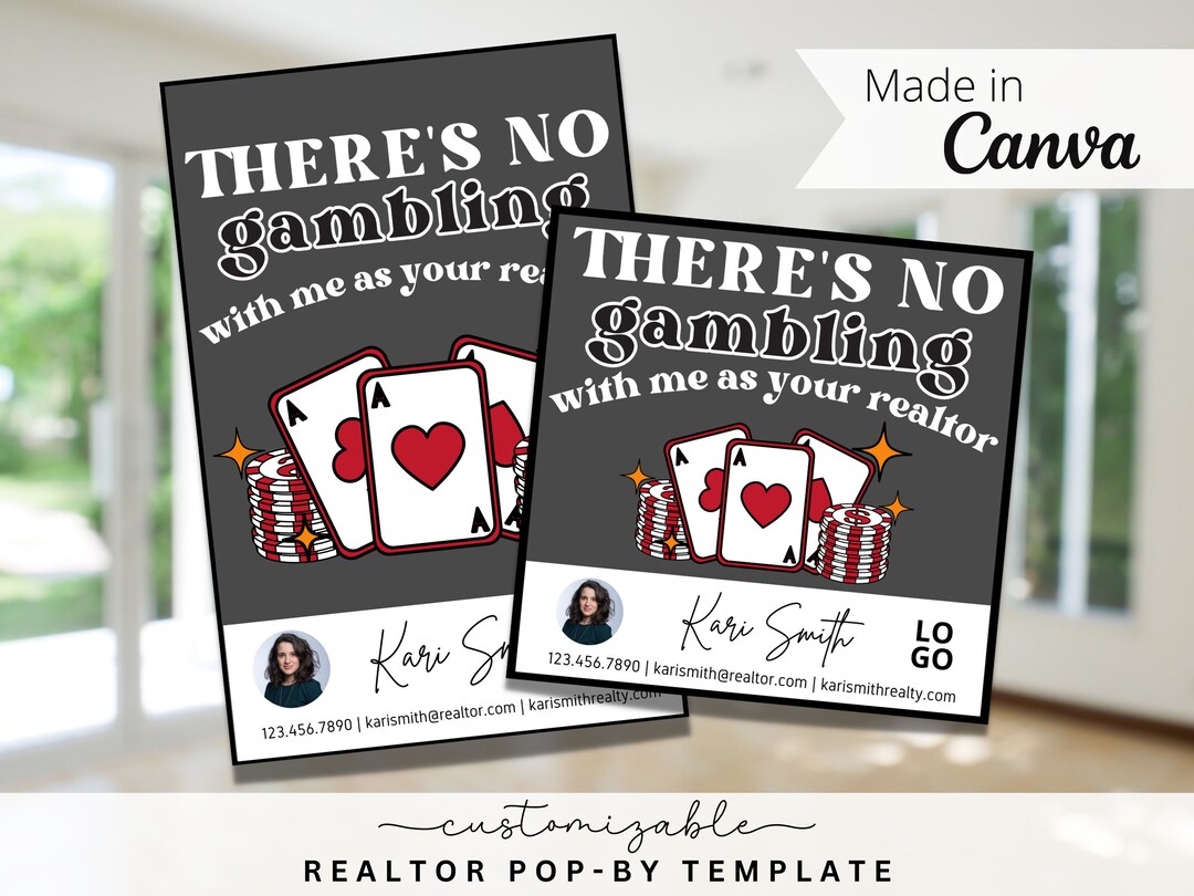 Gambling Poker Pop-by Tags, EDITABLE TEMPLATE, Realtor, Referral, Real ...