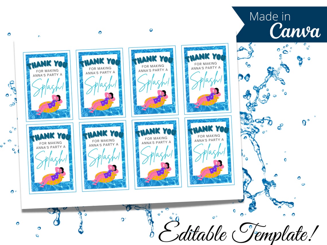 Pool Party Birthday Thank You Tags Pool Themed Kids Birthday - Etsy