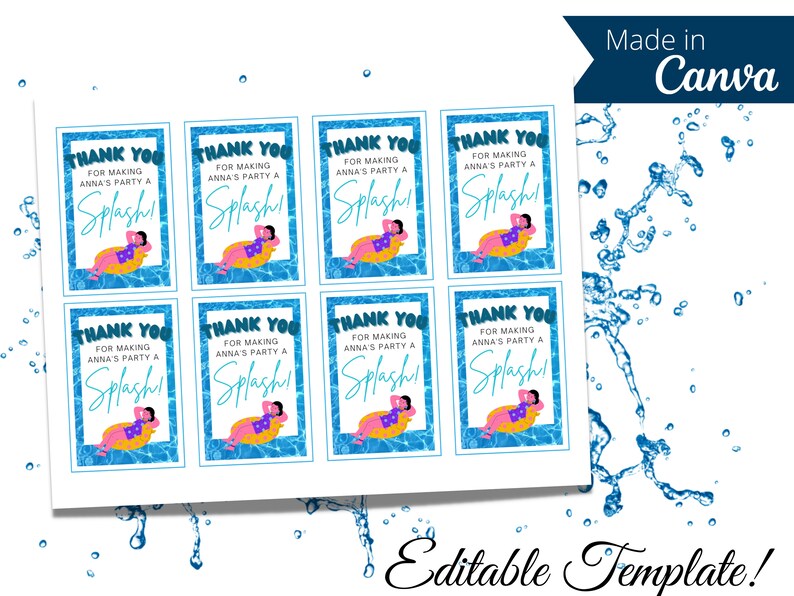Pool Party Birthday Thank You Tags Pool Themed Kids Birthday - Etsy