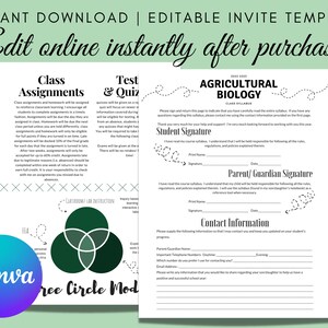 Editable Class Syllabus, Agriculture Biology, Back to School, EDITABLE ...