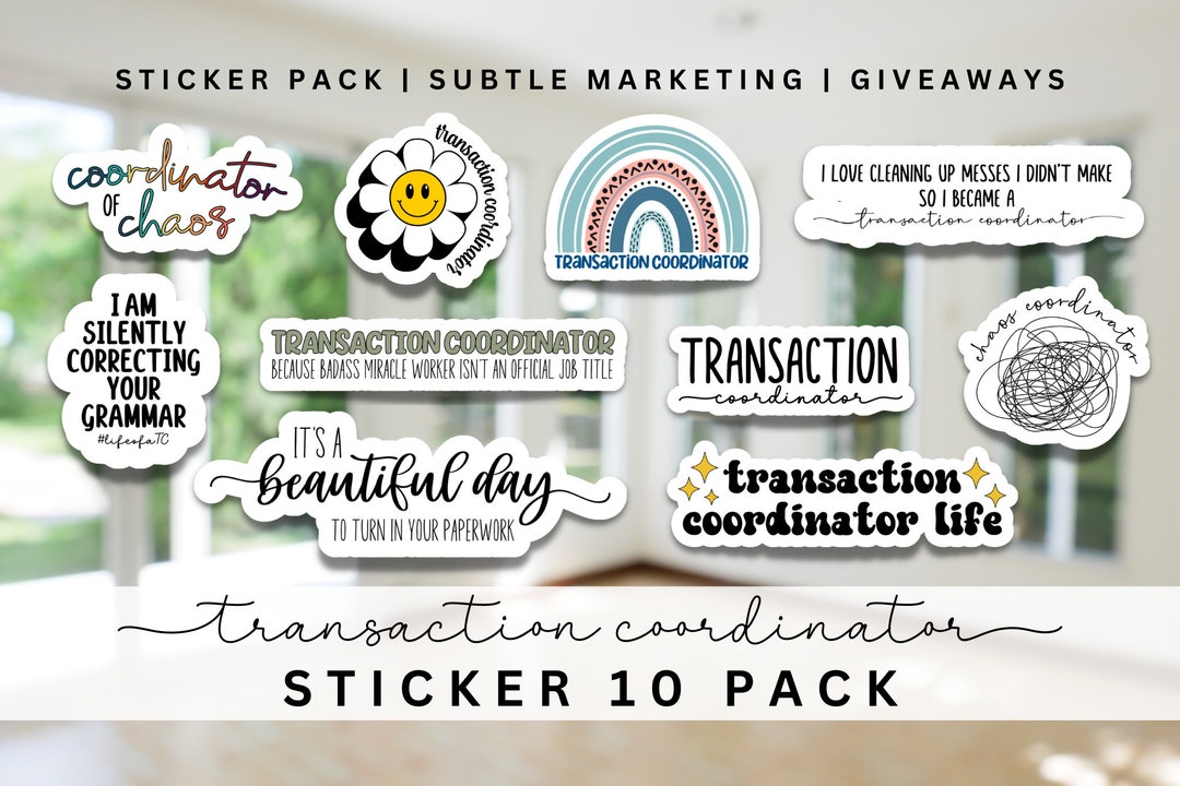 Transaction Coordinator Stickers 10 Pack, White or Clear, TC Decals ...