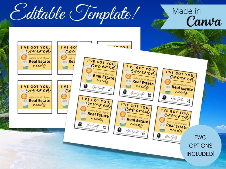 Sunscreen Summer Themed Pop-by Tags EDITABLE TEMPLATE - Etsy