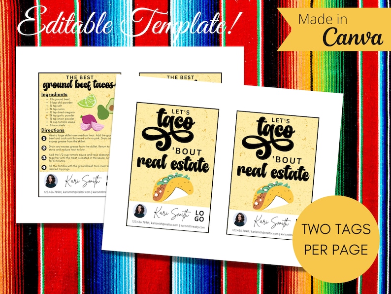 Taco Recipe Pop-by Tag, EDITABLE TEMPLATE, Realtor Referral, Real ...