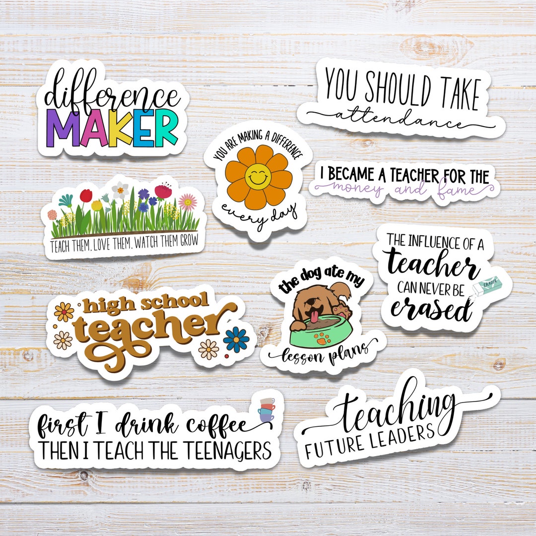 High School Teacher Stickers 10 Pack, White or Clear, Decals, Vinyl ...