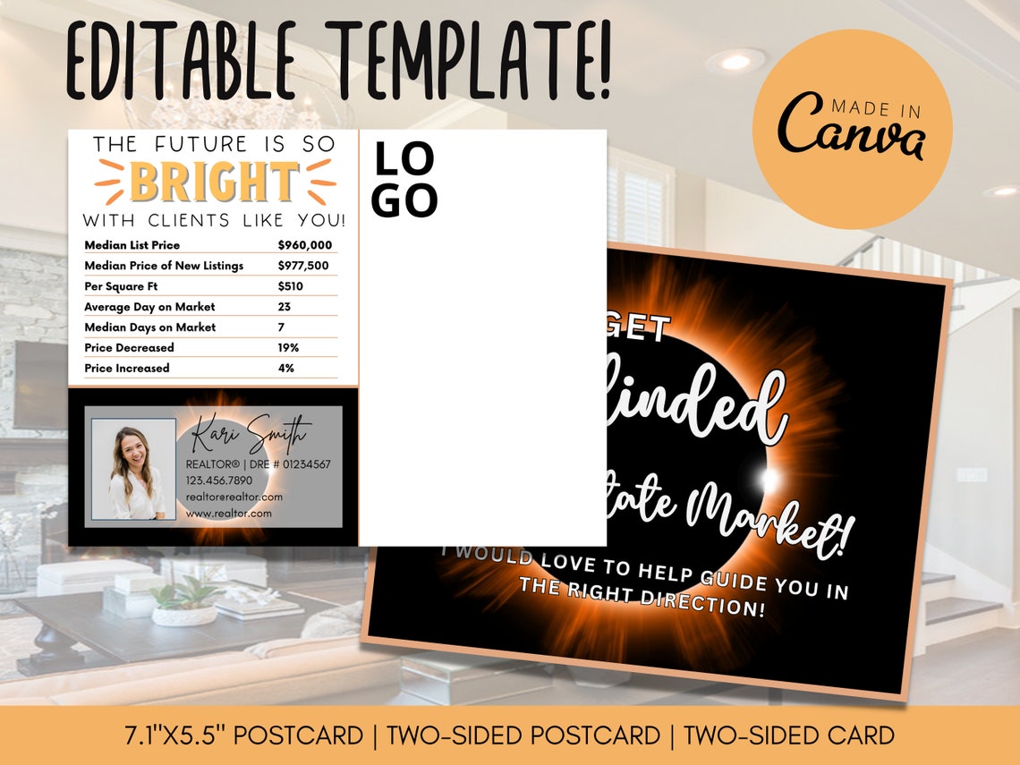 Solar Eclipse Realtor Postcard, DIGITAL DOWNLOAD, Real Estate Marketing ...