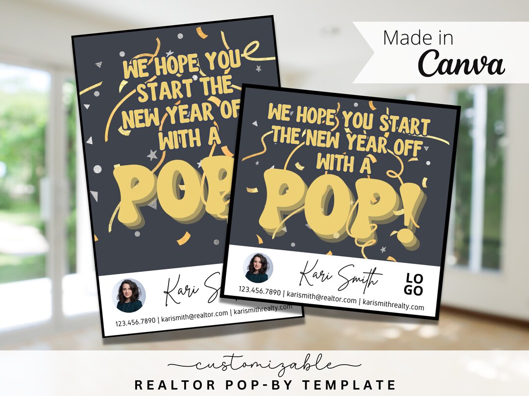 New Year Pop-by Tags, EDITABLE TEMPLATE, Realtor, Real Estate Marketing ...