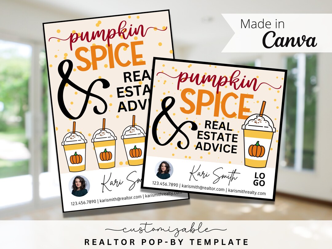 Pumpkin Spice Themed Pop-by Tags, EDITABLE TEMPLATE, Realtor, Referral ...