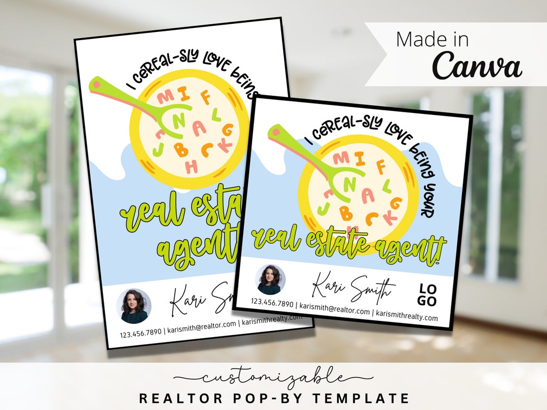 Cereal Themed Pop-by Tags, EDITABLE TEMPLATE, Realtor, Referral, Real ...
