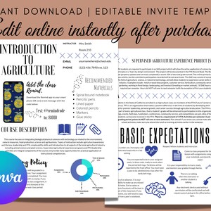 Editable Class Syllabus, Introduction to Ag, Back to School, EDITABLE ...