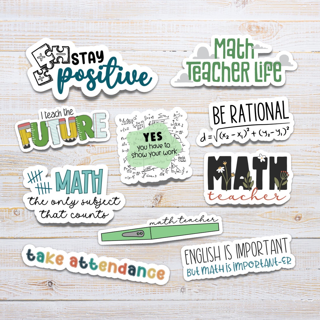 Math Teacher Stickers 10 Pack, White or Clear, Teacher Decals, Vinyl ...