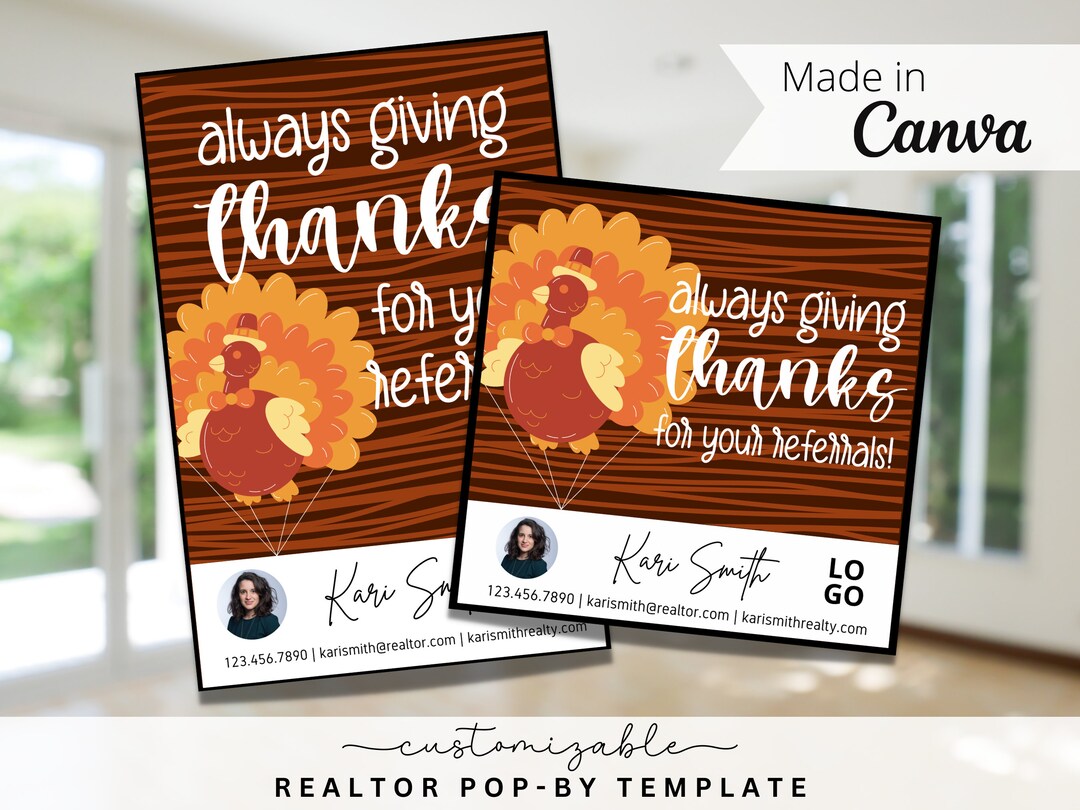 Thanksgiving Turkey Themed Pop-by Tags, EDITABLE TEMPLATE, Realtor ...