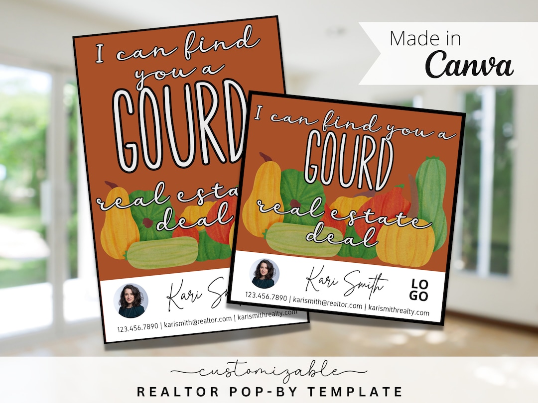 Autumn Gourd Themed Pop-by Tags, EDITABLE TEMPLATE, Realtor, Referral ...