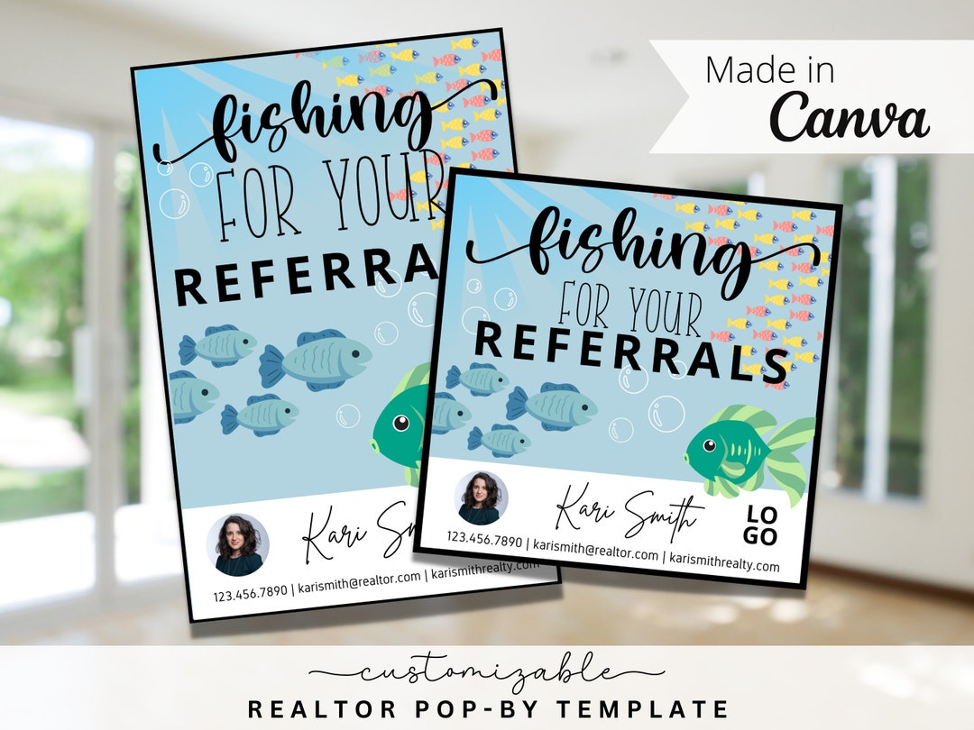 Fishing for Your Referrals Themed Pop-by Tags, EDITABLE TEMPLATE ...