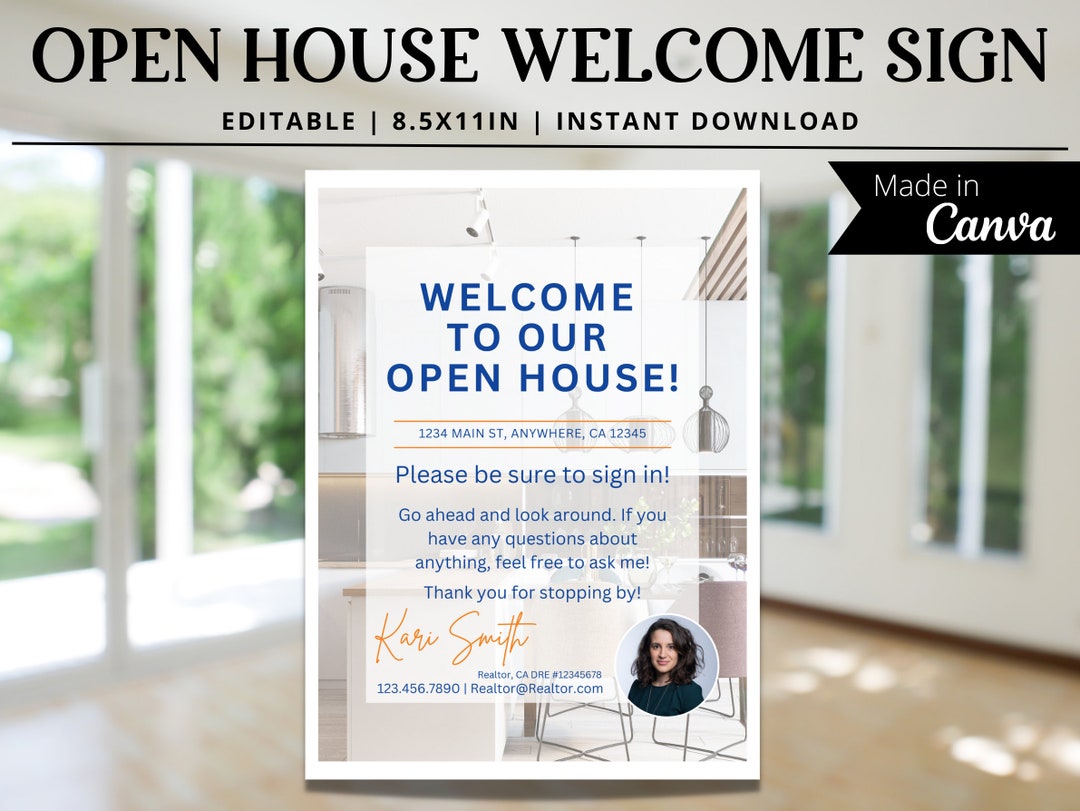 Open House Welcome Sign, Real Estate Marketing, EDITABLE TEMPLATE ...