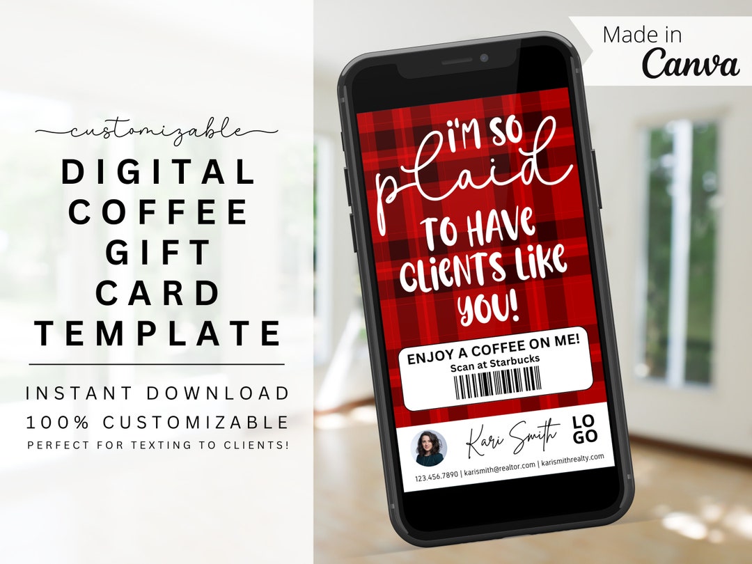 I'm so Plaid Digital Coffee Gift Card, EDITABLE TEMPLATE, Textable ...
