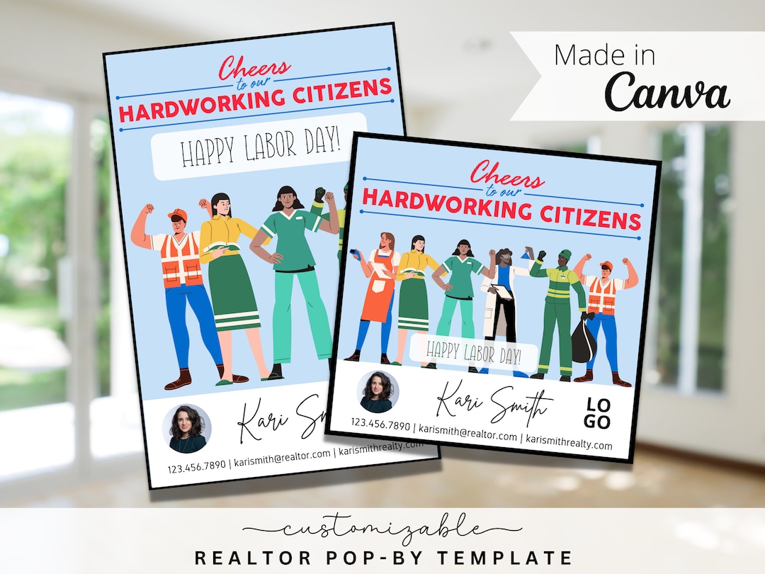 Labor Day Themed Pop-by Tags, EDITABLE TEMPLATE, Realtor, Real Estate ...