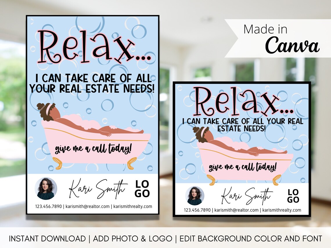 Bubble Bath Pop-by Tags, EDITABLE TEMPLATE, Realtor, Referral, Real ...