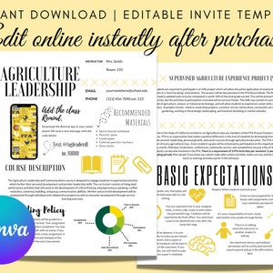 Editable Class Syllabus, Agriculture Leadership, Back to School ...