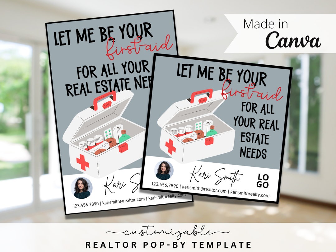 First-aid Pop-by Tags, EDITABLE TEMPLATE, Realtor, Referral, Real ...