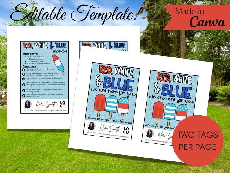 4th of July Popsicle Recipe Pop-by Tag, EDITABLE TEMPLATE, Realtor ...