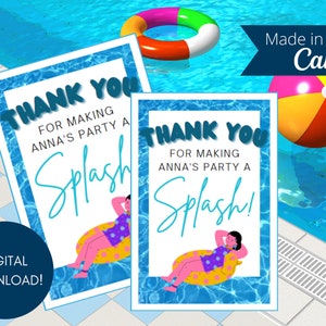 Pool Party Birthday Thank You Tags, Pool Themed Kids Birthday, EDITABLE ...