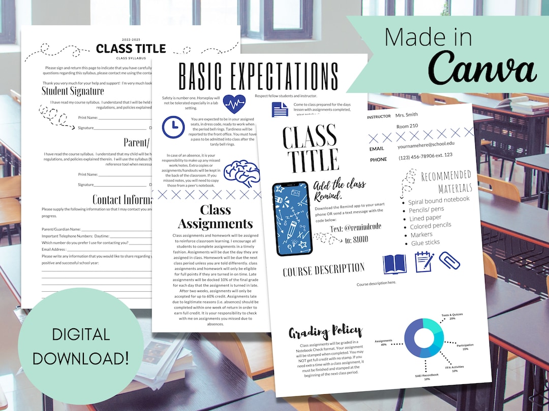 Editable Class Syllabus, High School, Back to School, EDITABLE CANVA ...