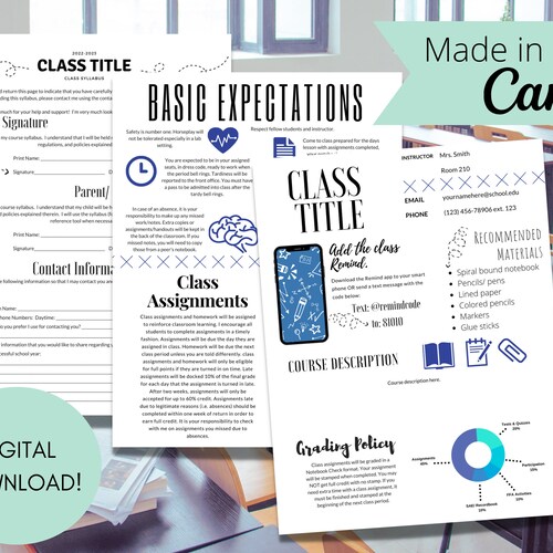 Editable Class Syllabus Visual Syllabus Template Templates - Etsy