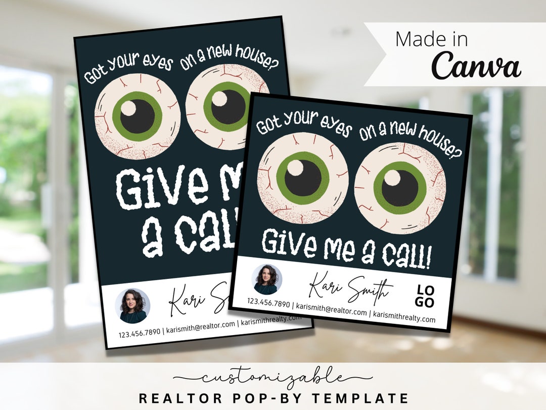 Halloween Eyeball Pop-by Tags, EDITABLE TEMPLATE, Realtor, Referral ...