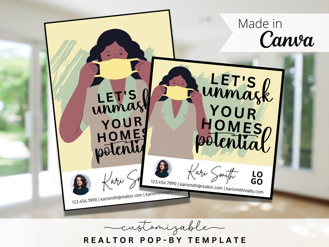 Face Mask Themed Pop-by Tags, EDITABLE TEMPLATE, Realtor, Real Estate ...